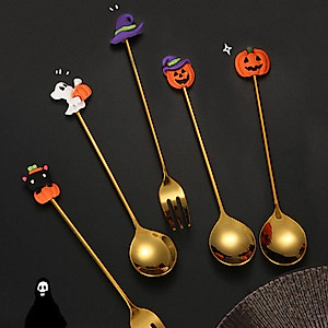 Spoons 6PCS Halloween Coffee Spoons, Stainless Steel Spoons Dessert Spoons Teaspoons for Home Kitchen Party (Golden) Serving Utensils
