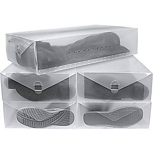 Greenco Clear Foldable Shoe Storage Boxes, 5 Pack. Stackable Heavy Duty Plastic Boot Storage Boxes, Boot & Shoe Box Organizers