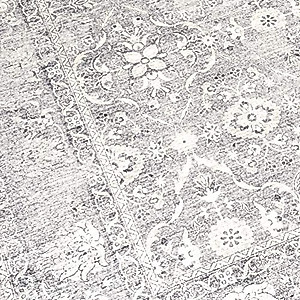 ReaLife Machine Washable Rug - Stain Resistant, Non-Shed - Eco-Friendly, Non-Slip, Family & Pet Friendly - Made from Premium Recycled Fibers - Vintage Distressed Trellis - Silver Ivory, 2'6" x 8'