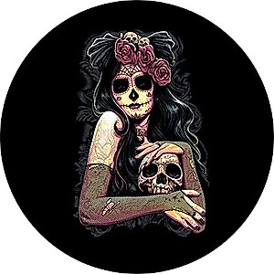 Dreacoss Round Metal Tin Sign Rustic Wall Decor Sugar Skull Girl Round Metal Sign Plaque for Home Garden Kitchen Bar Cafe Restaurant Garage Retro Vintage Wall Art 12x12 Inch