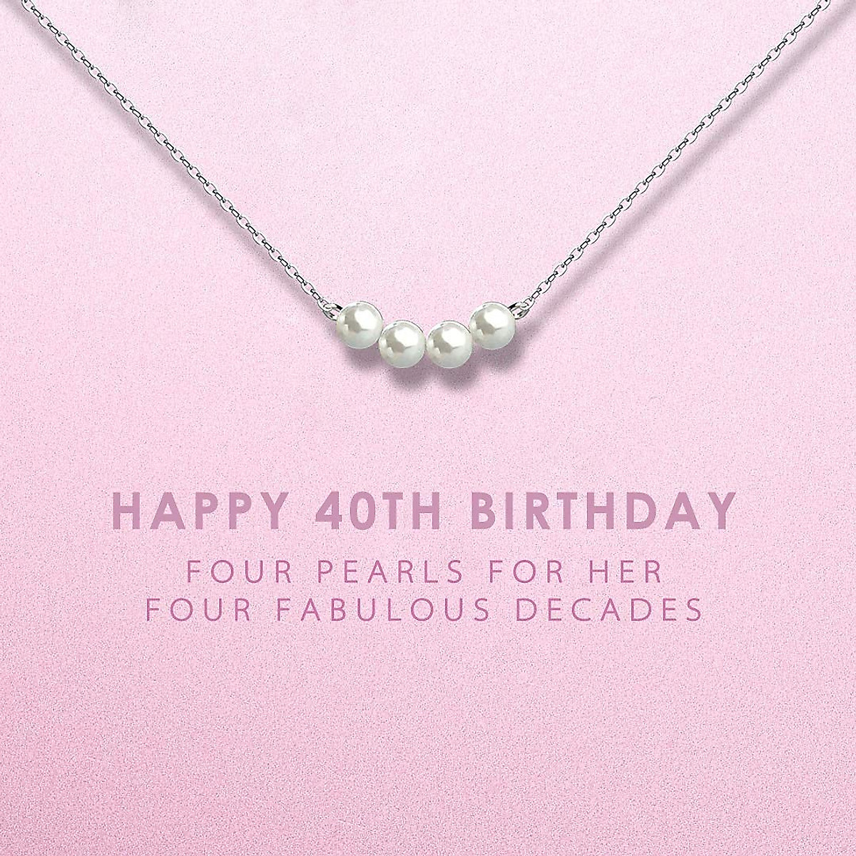 SOLINFOR 40th Birthday Gifts for Women - Sterling Silver Necklace - Four Pearls for Her 4 Decade - 40 Years Old Jewelry Gift Idea