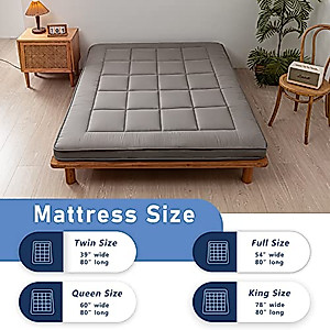 MAXYOYO Japanese Tatami Mattress - Roll Up Foldable Floor Bed for Adults & Guests, King Size, Dark Grey