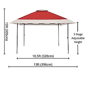 Suntime 13x13 Instant Pop Up Gazebo Canopy Tent Shelter with Solar LED Lights, Zippered Mesh Mosquito Netting, Wheeled Roller Carry Bag, Bonus Weight Sandbags, Stakes, Ropes - Red