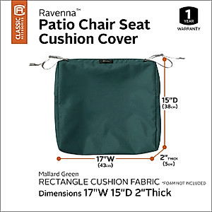 Classic Accessories Ravenna Water-Resistant 17 x 15 x 2 Inch Rectangle Outdoor Seat Cushion Slip Cover, Patio Furniture Chair Cushion Cover, Mallard Green, Patio Furniture Cushion Covers