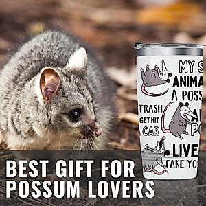 Onebttl Possum Gifts for Women & Men, Unique Gifts for Possum Lover, Possum 20oz Tumbler with Spill-Proof Lid, Opossum Gifts, Gift Box Included - White