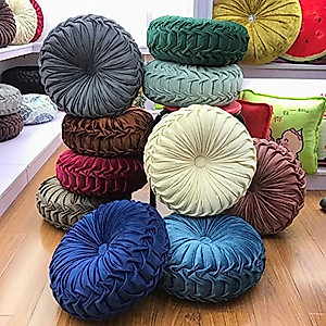 Wine Red Round Throw Pillow Holland Velvet Home Decoration Pleated Round Cushion ，Home Decorative for Home Sofa Chair Bed Car Decor