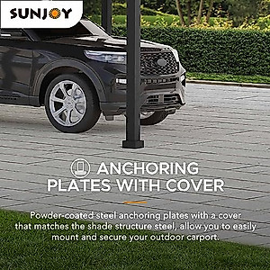 Sunjoy Carport 12 ft. x 20 ft. Outdoor Gazebo Heavy Duty Garage Car Shelter with Powder-Coated Steel Roof and Frame by AutoCove, Gray and Dark Gray