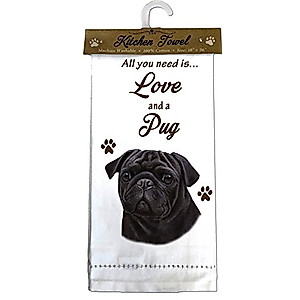 E&S Pets Pug, black Kitchen Towels, Off-white