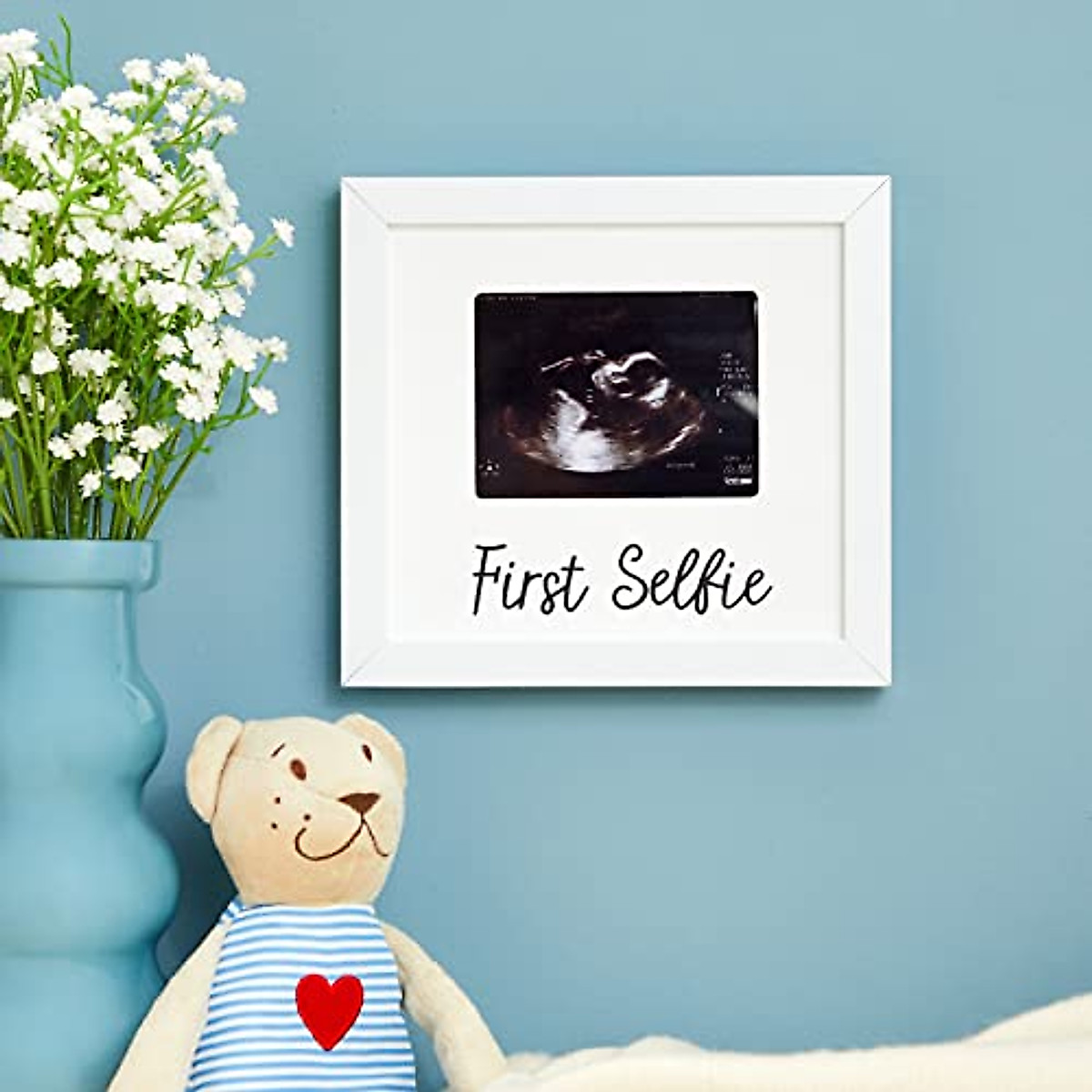Juvale Baby Sonogram Picture Frame for 4 x 3 Ultrasound Photo, First Selfie (7 x 6.5 In, White)