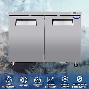 ORIKOOL 48" Commercial Under Counter Freezer 2 Doors 14 Cu.ft Undercounter Work Top Freezers ETL Approved