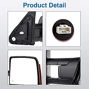 ECCPP Passenger Left Driver Right Tow Mirrors Pair Set Side LED Signal Power Heated Manual Telescoping Black Towing Mirrors Replaceme fit 2007-2016 for Toyota for Tundra (Pair Set) (A Pair)