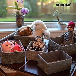 Acrola Premium 5-Pack Woven Paper Rope Storage Baskets, Multi-Size, Stackable, Versatile Organziers, Decorative Bins with Durable Fabric Liner for Home, Office, Nursery, and Bathroom, ST05002 (Grey)