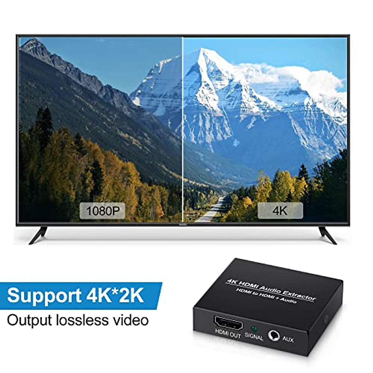 HDMI Audio Extractor 4K, avedio links HDMI to HDMI + 3.5MM Audio Output Converter Adapter Inserter, Support 1080P 3D Compatible with Fire Stick, Xbox, Laptop,Blu-Ray Player
