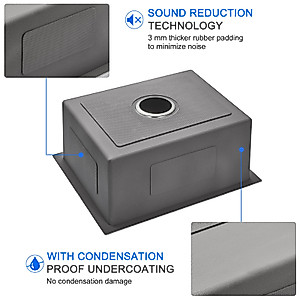 MENATT 24 Inch Undermount Single Bowl Kitchen Sink, SUS304 Stainless Steel Handmade Kitchen Sink Undermount Black, 24"x18"x9"