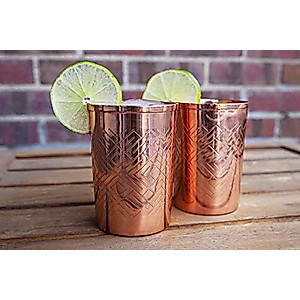 Alchemade 100% Pure Copper Mint Julep Tumbler Cups - 10 Oz Derby Cups With Etched Geometric Design For Mint Juleps, Cocktails, Or Your Favorite Beverage - Keeps Drinks Colder, Longer