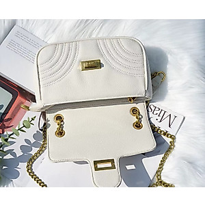 Seagloca 9.4" Women's PU Leather Quilted GG Messenger Shoulder Bag Purse Chain Handbag Crossbody Bag (White