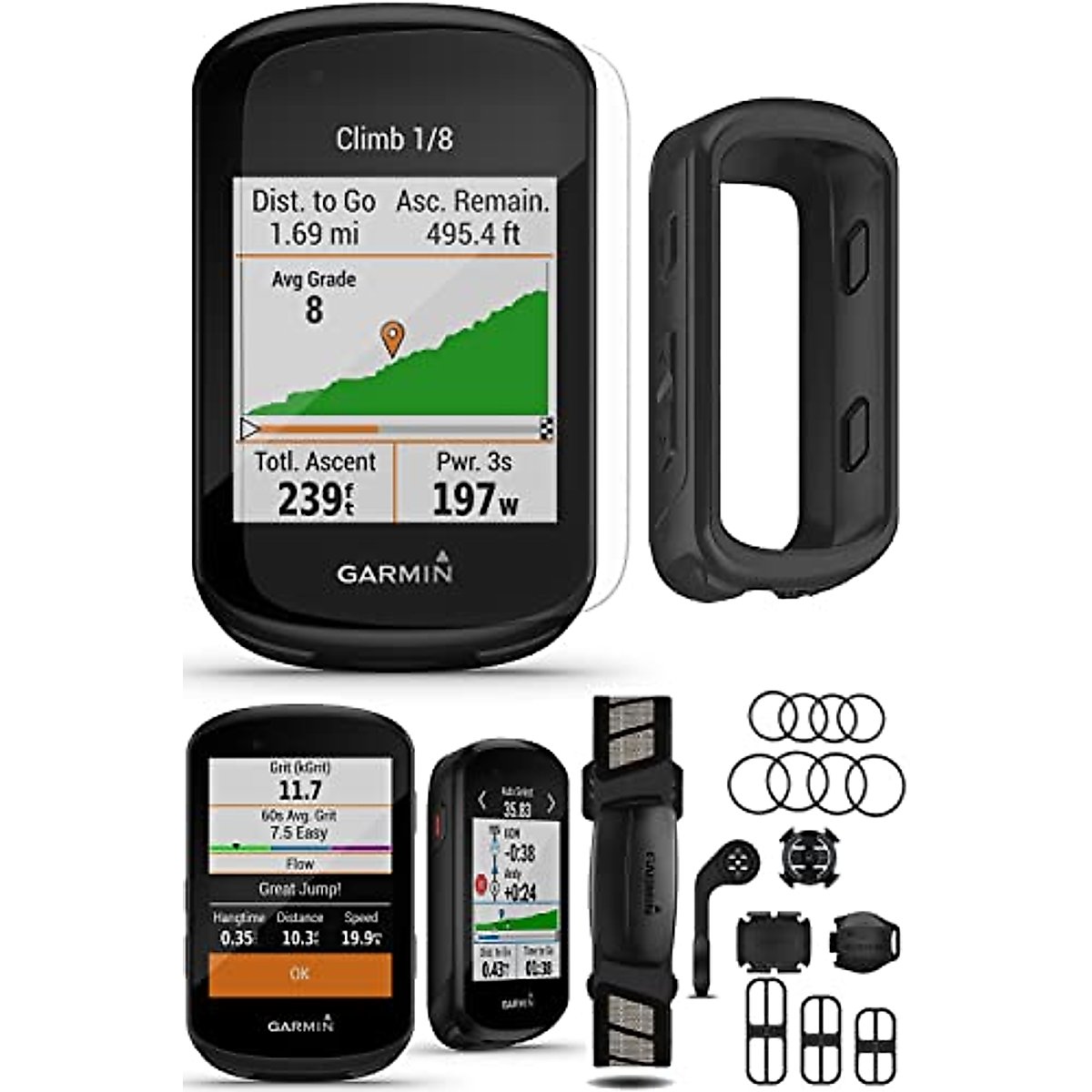 Garmin Edge 530 (Sensor Bundle) GPS Bike Computer with HRM, Speed/Cadence Sensors, Silicone Case (Black) & Tempered Glass | Cycle Maps, VO2 Max, Popularity Routing | Cycling Computer | 010-02060-10