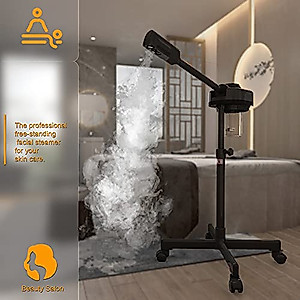 Professional Ionic Facial Steamer – Hot Mist Steam Machine for Salon Spa Home Use Aromatherapy Face Steamer for Facial with Ozone for Moisturized Skin Cleans Pores Makes Skin Fir (08A Black)