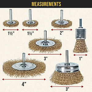 Dura-Gold 7-Piece Abrasive Brass-Coated Wire Wheel, Cup Brush, and End Brush Set, 1/4" Drill Shank, Carbon Steel Bristles - Surface Prep Grinding, Stripping Metal, Clean Remove Rust, Corrosion, Paint