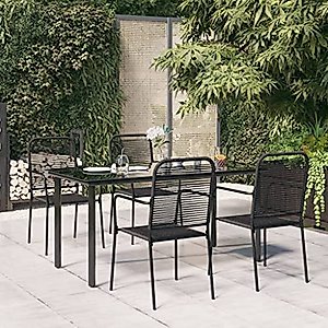 WHOPBXGAD 5 Piece Patio Dining Set Lawn Furniture,Patio Furniture Sets,Patio furnitureSui for patios, Gardens, lawns, Balconies, Poolside,Black Cotton Rope and Steel