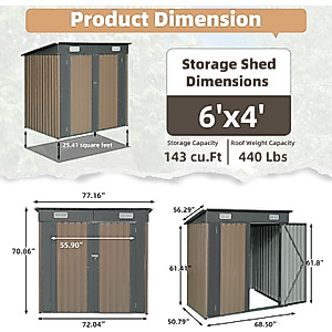 GRAVFORCE 4 x 6 FT Outdoor Storage Shed, Garden Tool Shed with Lockable Door, Storage Houses for Outside, Large Metal Storage Sheds for Bike, Patio Lawn, Backyard