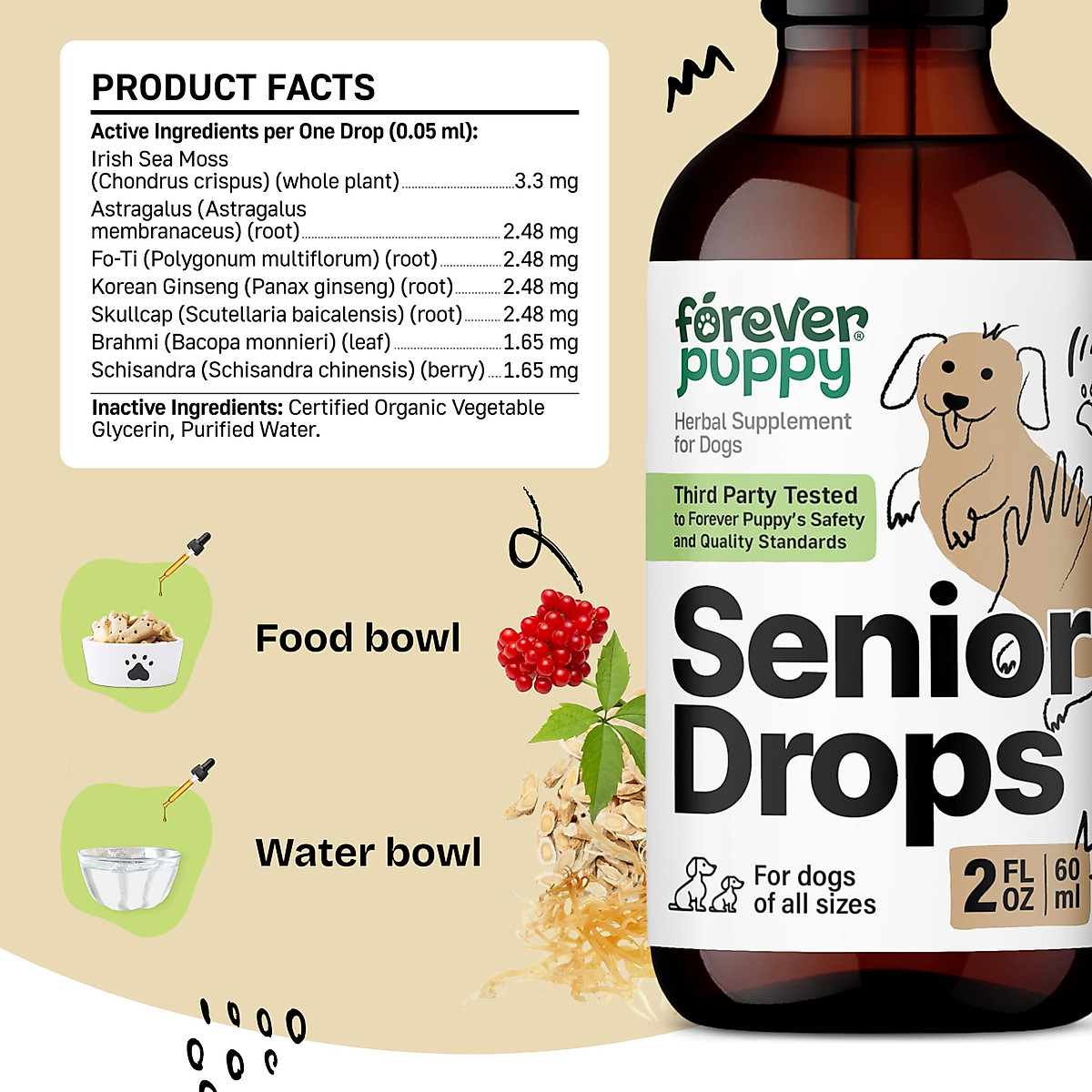 Senior Dogs Drops - Thyroid, Immune & Brain Support Complex for Elderly Dogs of All Breeds & Sizes - Vitamins and Supplements for Older Dogs - Senior Dog Food Supplements - 2 oz