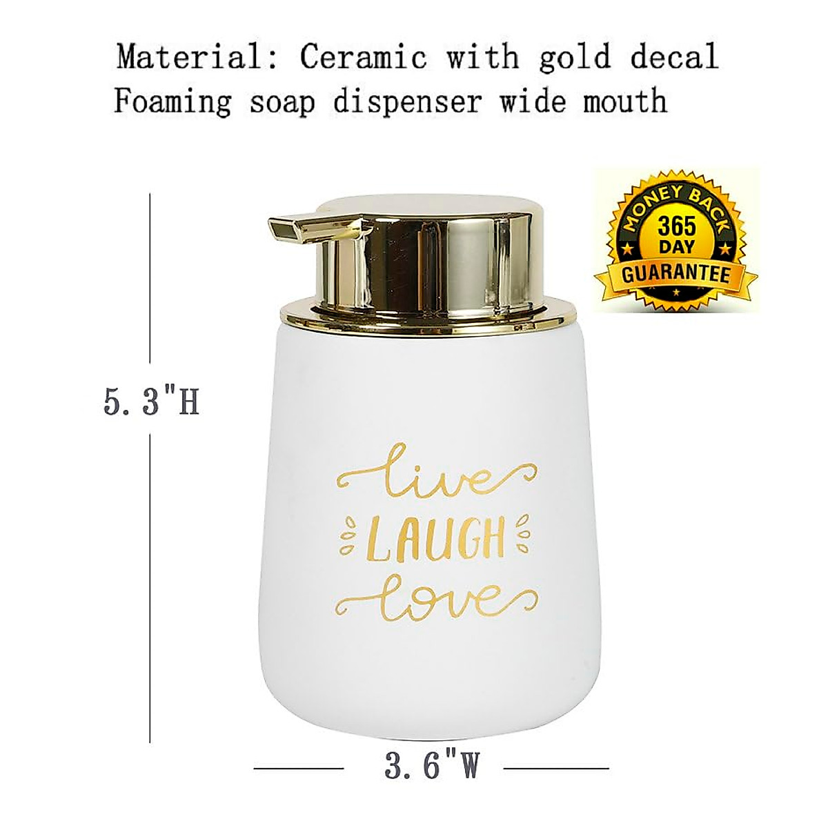 White Foam Hand Soap Dispenser - 11 oz Bathroom Lotion Hand Pump Dispenser foaming soap Dispenser Ceramic Dish Liquid Dispenser for Kitchen Hand Wash Dispenser (White)