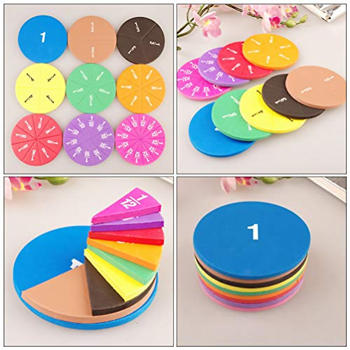 Totority Magnetic Fraction Tiles& Fraction Circles, Fraction Props Teaching Aid Montessori Fraction Math Manipulatives Rainbow Fraction Tower Cubes for Elementary School Homeschool Supplies