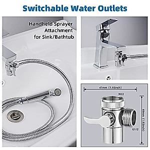 Sink Faucet Hose Sprayer Attachment, Handheld Bidet Toilet Sprayer, 8 Adapters, Dual Function Faucet Sprayer Rinser, Bathroom Shower Head, Baby Cloth Diaper for Feminine Hygiene, Bathing Pets, Chrome