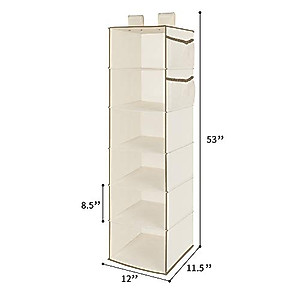 MAX Houser 6 Tier Shelf Hanging Closet Organizer, Closet Hanging Shelf with 2 Sturdy Hooks for Storage, Foldable,Beige and Beige2