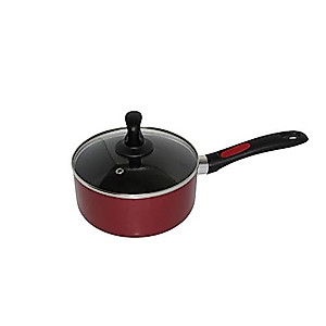 Mirro A79624 Get A Grip Aluminum Nonstick Saucepan with Glass Lid Cookware, 3-Quart, Red