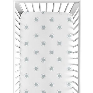 Sweet Jojo Designs White and Blue Boho Sun Boy or Girl Fitted Crib Sheet Baby or Toddler Bed Nursery - Slate Bohemian Celestial Sky Desert Sunshine Outdoors Nature Gender Neutral
