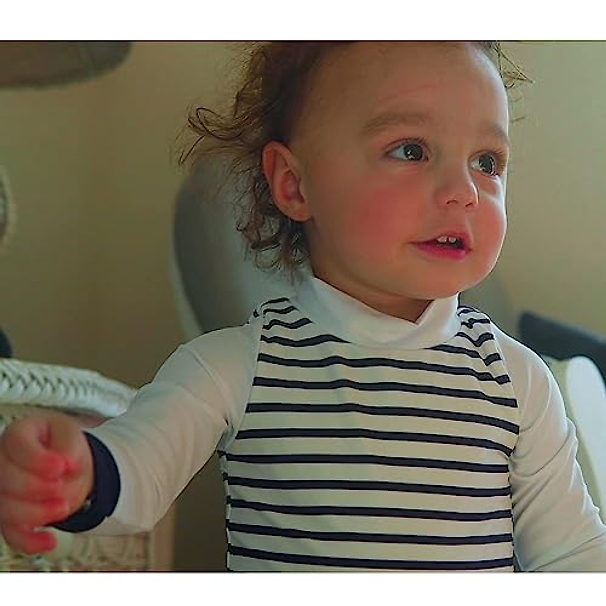 Baby Swimsuit Boy One Piece Rashguard with Hat UPF 50+ Sun Protection ，Blue Stripes,6-9 Months