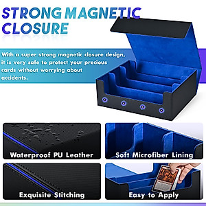 UAONO Card Storage Box for Trading Cards, 1800+ PU Leather Commander Card Deck Case, Magnetic Closure Card Holder Fits for Magic Game Cards (Black&Blue)
