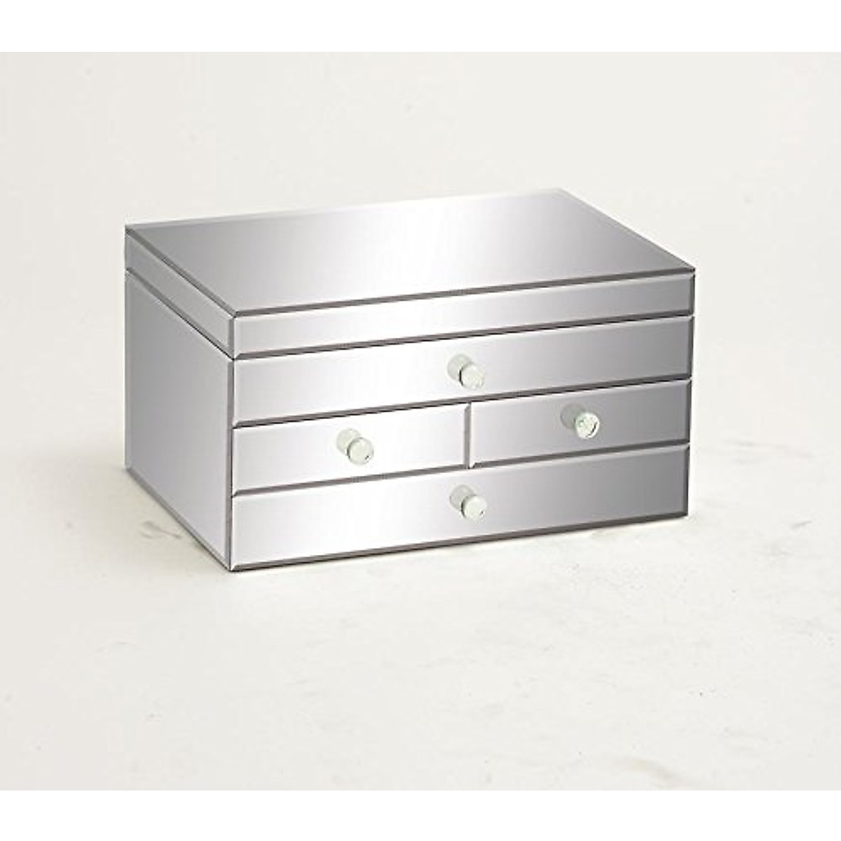 Deco 79 Glass Mirrored 4 Drawer Jewelry Box, 11" x 9" x 6", Silver
