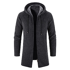 Men Long Open Front Cardigan Sweater Full Zip Knitted Hoodie Jacket Longline Hooded Cardigans Sweaters with Pockets (Dark Grey,X-Large)