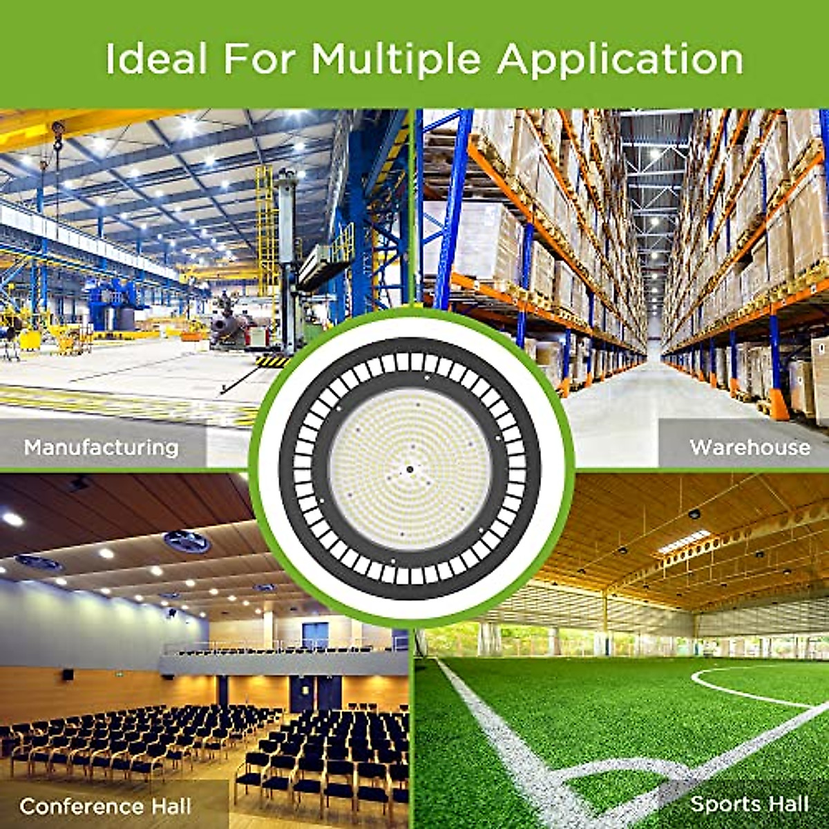 UFO LED High Bay Light 200W LED Warehouse Lights IP65 for Wet Location LED Commercial Area Lighting Fixture for Gym Factory Warehouse ETL Certified 5' Cable 5000K 1-10V Dimmable 28000LM Black 4Pack