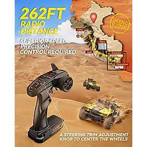 DEERC 9201E 1:10 Large Remote Control Truck with Lights, Fast Short Course RC Car, 48 km/h 4x4 Off-Road Hobby Grade Toy Monster Crawler Electric Vehicle with 2 Rechargeable Batteries for Adult Kid Boy