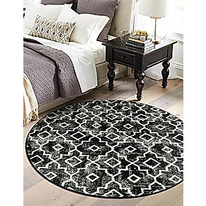Wonnitar Moroccan Washable Round Rug 5ft Large Black Bedroom Circle Rug Non-Slip Dining Room Table Area Rug Contemporary Entryway Floor Carpet for Living Room Office Entryway (Black,5ft Round)