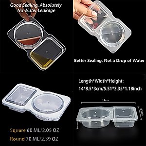 Dual Compartment Containerfor for Condiment, Dip, Sauce, Sampling and Travel Snacks，Portable Reusable Sauce Container，5Pcs Double Compartment Condiment Containers with Lids