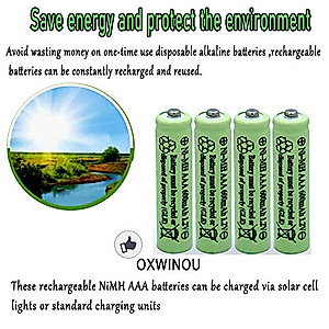 OXWINOU 1.2V AAA 600mAh NI-MH Rechargeable Battery for Outdoor Solar Lights,Garden Lights, Remotes, Mice (Green 4 PCS)