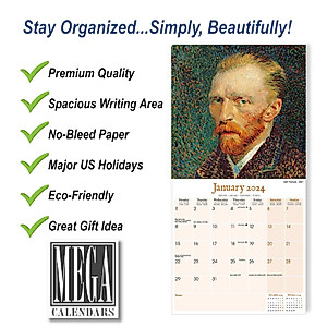 2023 2024 Van Gogh Calendar - Artists Monthly Wall Calendar - 12 x 24 Open - Thick No-Bleed Paper - Giftable - Academic Teacher's Planner Calendar Organizing & Planning
