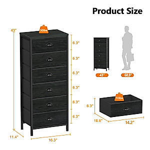 Furnulem Tall Dresser with 6 Drawers and Wide Dresser with 9 Large Drawers for 55'' Long TV Stand for Bedroom,Living Room,Closet,Entryway,Sturdy Metal Frame (Black Oak