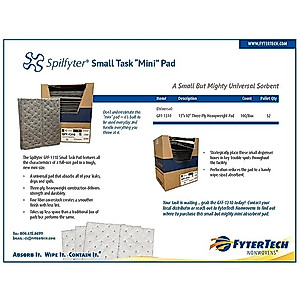 Evolution Sorbent Products XMBGPF1310 Spilfyter Polypropylene Extra Heavy Absorbent Pad, 12 Gal Capacity, 13" Length, 10" Width, Gray, Pack of 100
