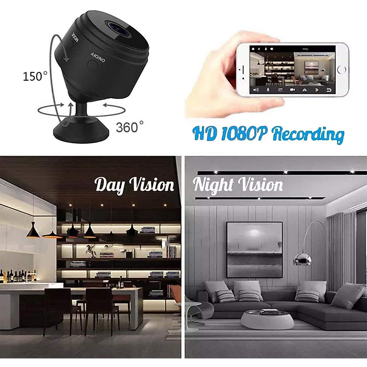 MDGLSYEE 2023MDGLSYEE Wireless Security Camera Mini Outdoor/Indoor with Audio,Hidden Camera,Home Surveillance Camera, 1080P IP HD Build-in Battery 350mah，Infrared Night Vision Dome Camera(Pack-3)