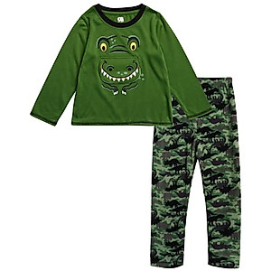 Only Boys Baby Pajamas - 2 Piece 3D Graphic Long Sleeve Shirt and Sleepwear Pants (2T-4T), Size 3T, Green Dinos