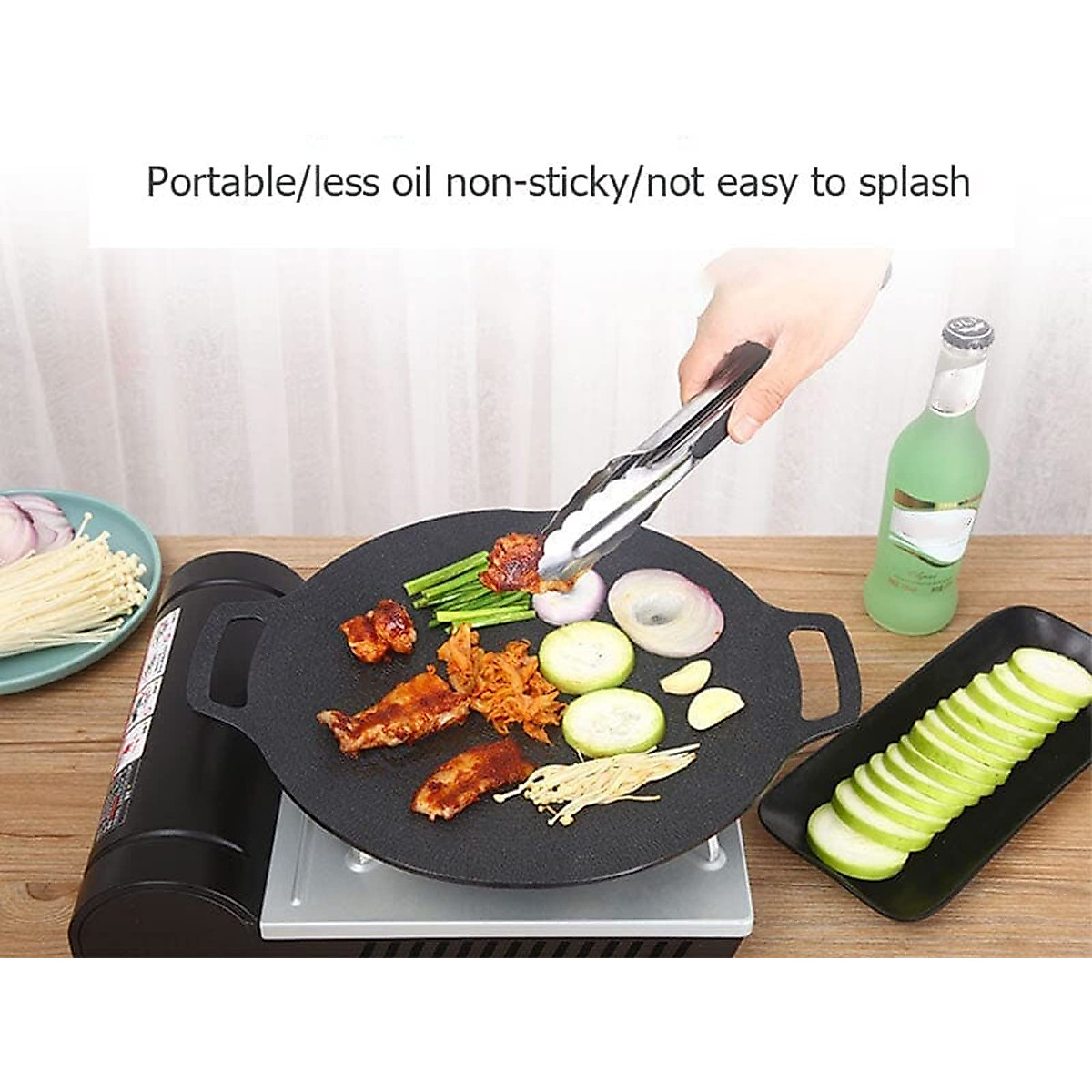 Korean BBQ Grill Pan Non-stick Marble Camping Round Griddle,Korean Non-stick Round Baking Pan,Korean BBQ Grill Pan, Round Barbecue Griddle Pan with Handle for Baking,Grill,BBQ