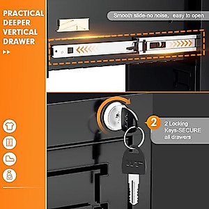 INTERGREAT 4 Drawer Vertical File Cabinet, Black Metal Filing Cabinet with Lock, Tall Lockable Cabinets with 4 Adjustable Hanging Frame for Home Office, Letter/Legal/F4/A4 Size