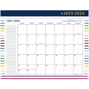2023-2024 Simplified by Emily Ley for AT-A-GLANCE® Academic Monthly Desk Pad Calendar, Happy Stripe, 21-3/4" x 17", July 2023 To June 2024, EL10-704A