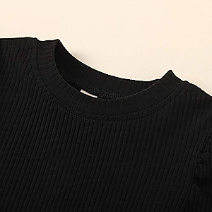 Daitu Newborn Baby Girl Outfits Long Sleeve Solid Sweater Tops + Button Mini Skirt 2-Piece Clothes Set (Black, 7-8 Years)